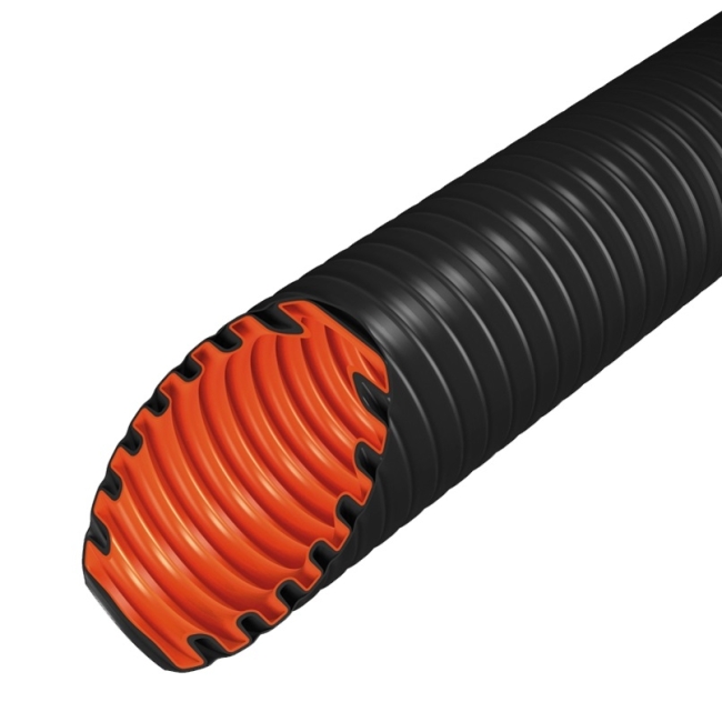 Gofrēta caurule apvalkā D=25mm 750N 50m melna EVOEL FMs-UV-0H-SMART