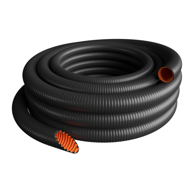 Gofrēta caurule apvalkā D=25mm 750N 50m melna EVOEL FMs-UV-0H-SMART